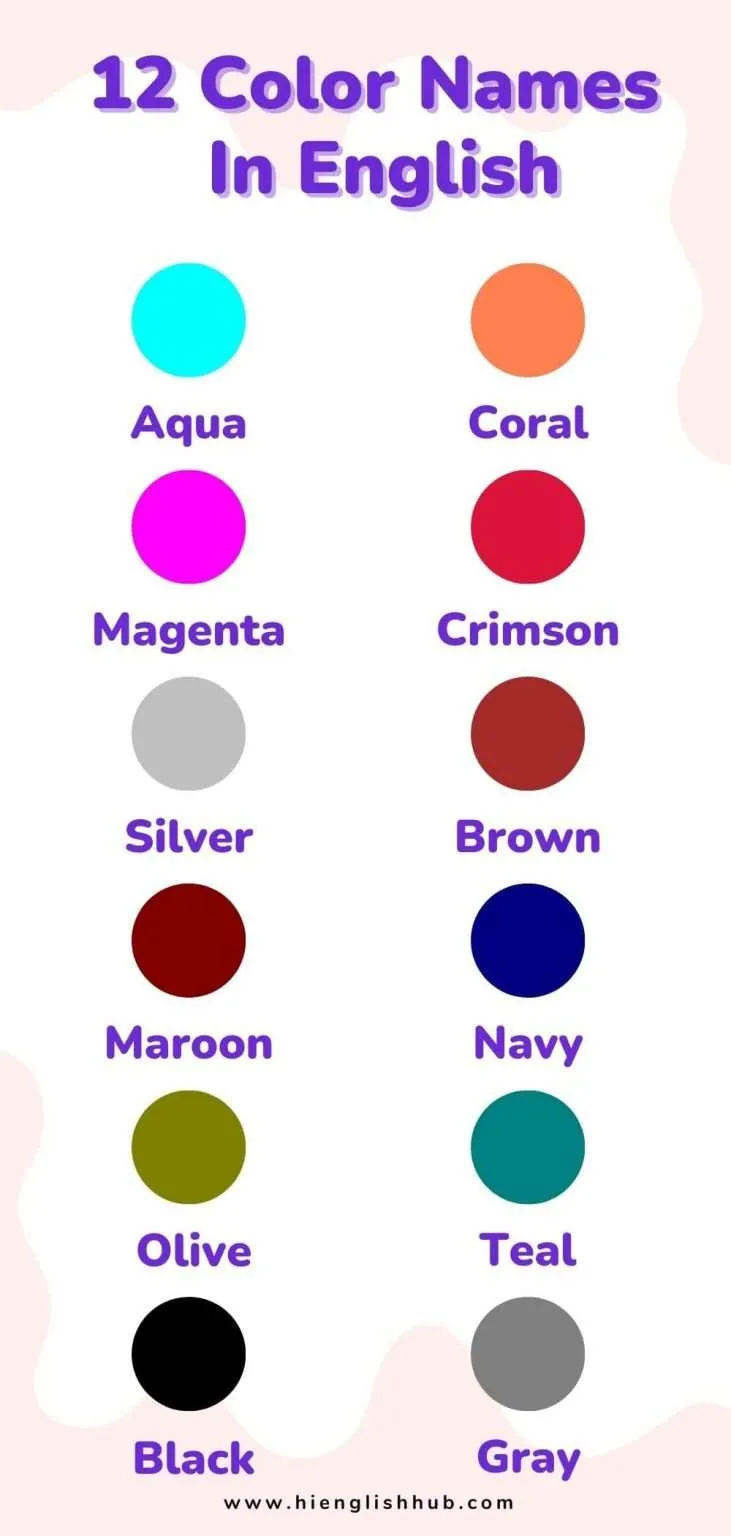 100+ Color Names In English With Pictures - Hi English Hub