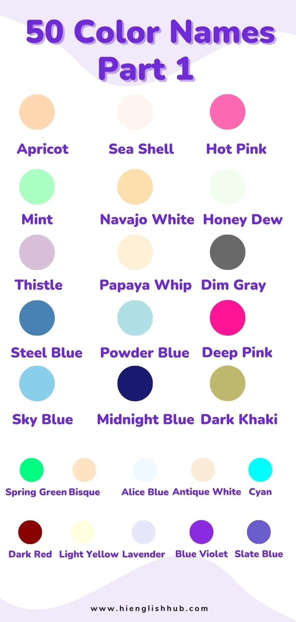 100+ Color Names In English With Pictures - Hi English Hub