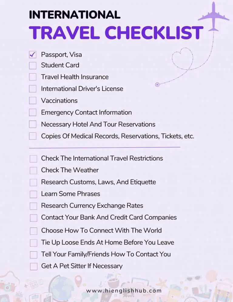 International Travel Checklist (PDF): 23 Things To Do Before Traveling ...
