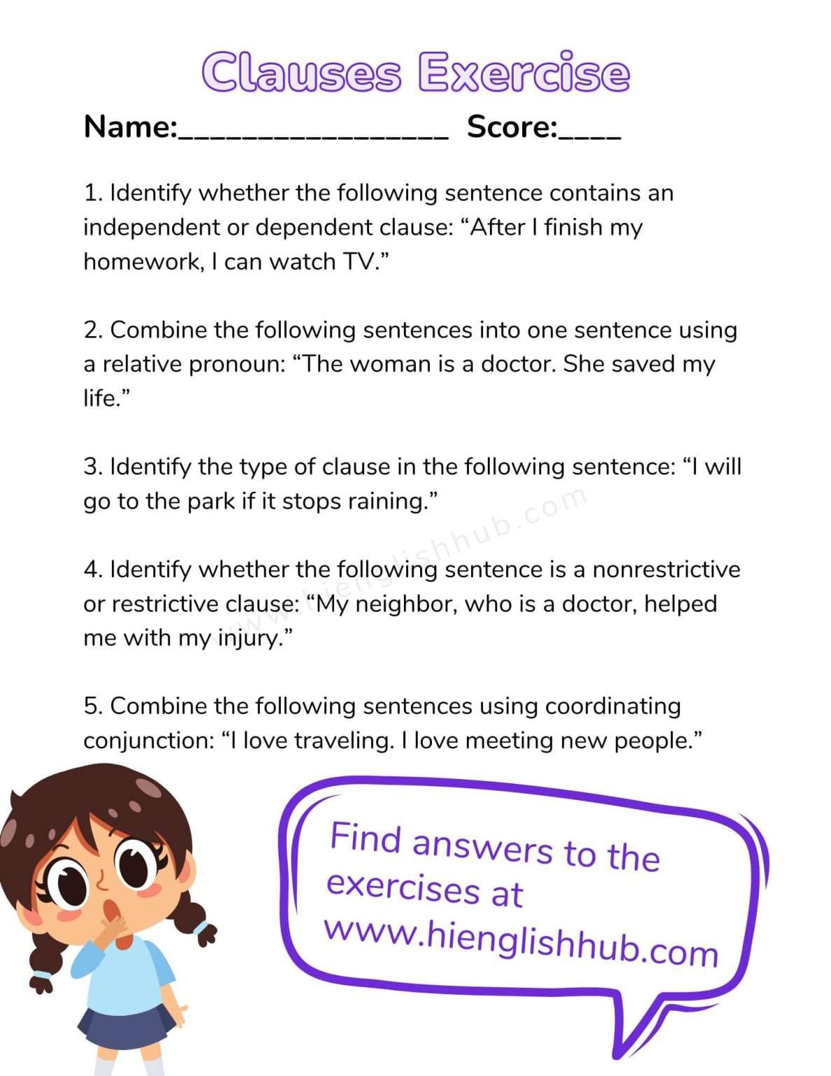 Clause: Definition, Types Of Clauses, And Examples (FREE Exercises) - Hi English Hub