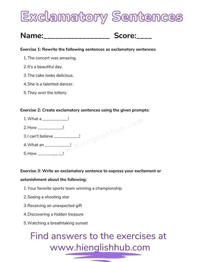 Exclamatory Sentences (Definition, Rules, And Free Worksheet) - Hi ...