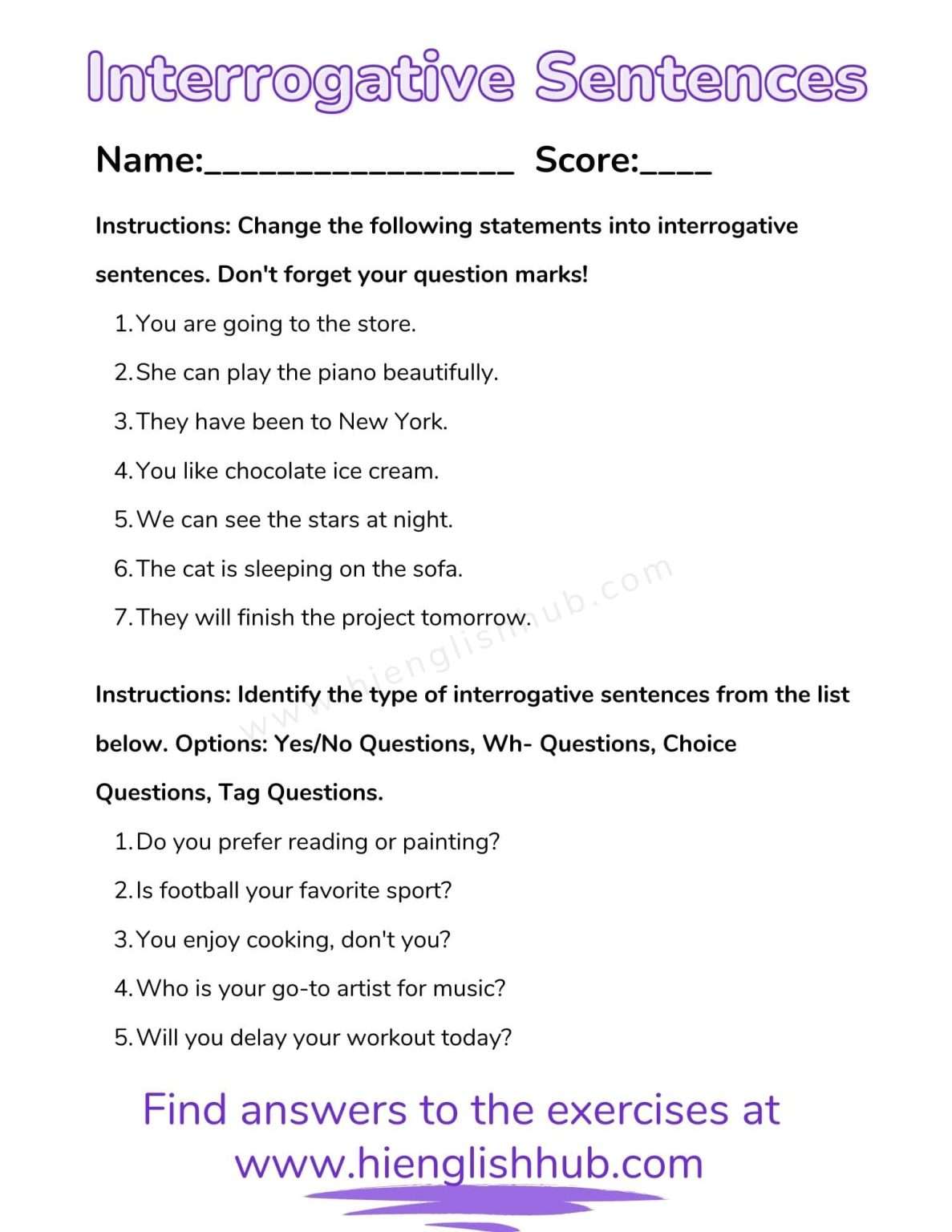 Interrogative Sentence (Definition, Types, Rules, And Free Worksheet ...