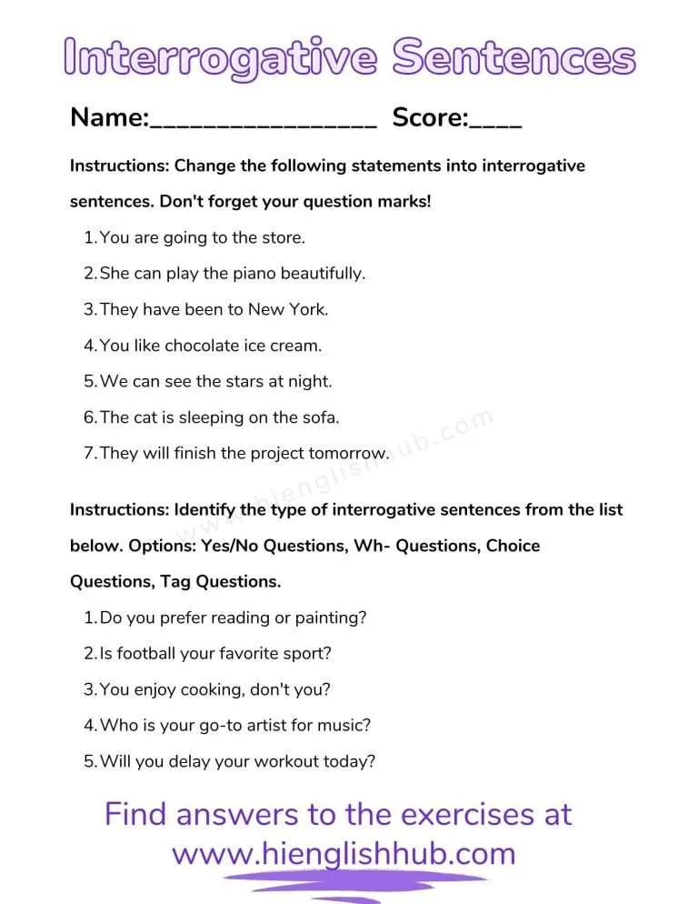 Interrogative Sentence (Definition, Types, Rules, And Free Worksheet ...