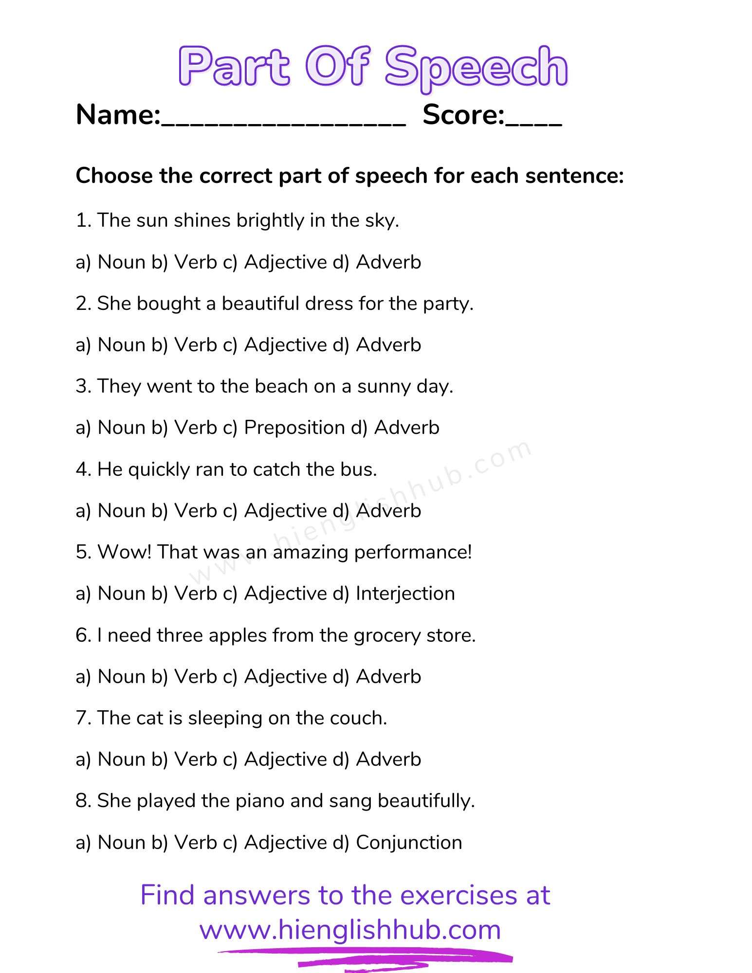Part Of Speech In English: Definitions, Examples, And Exercises With ...