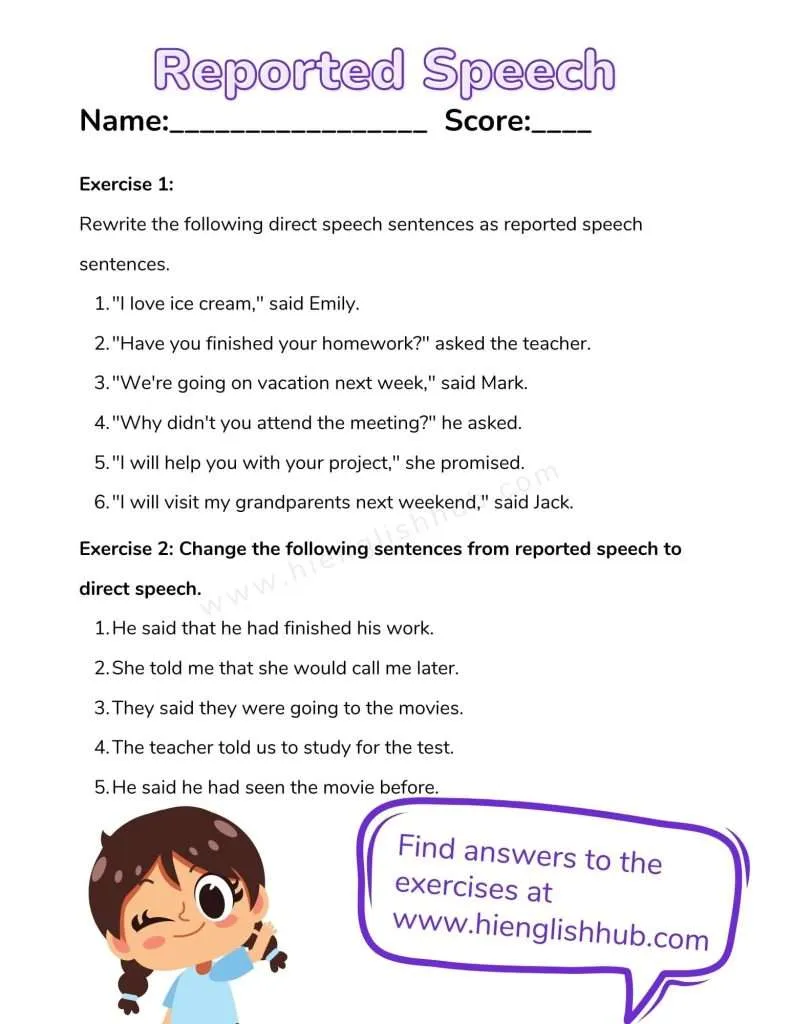 Reported Speech (Meaning, Rules, Examples, And FREE Worksheet) - Hi ...